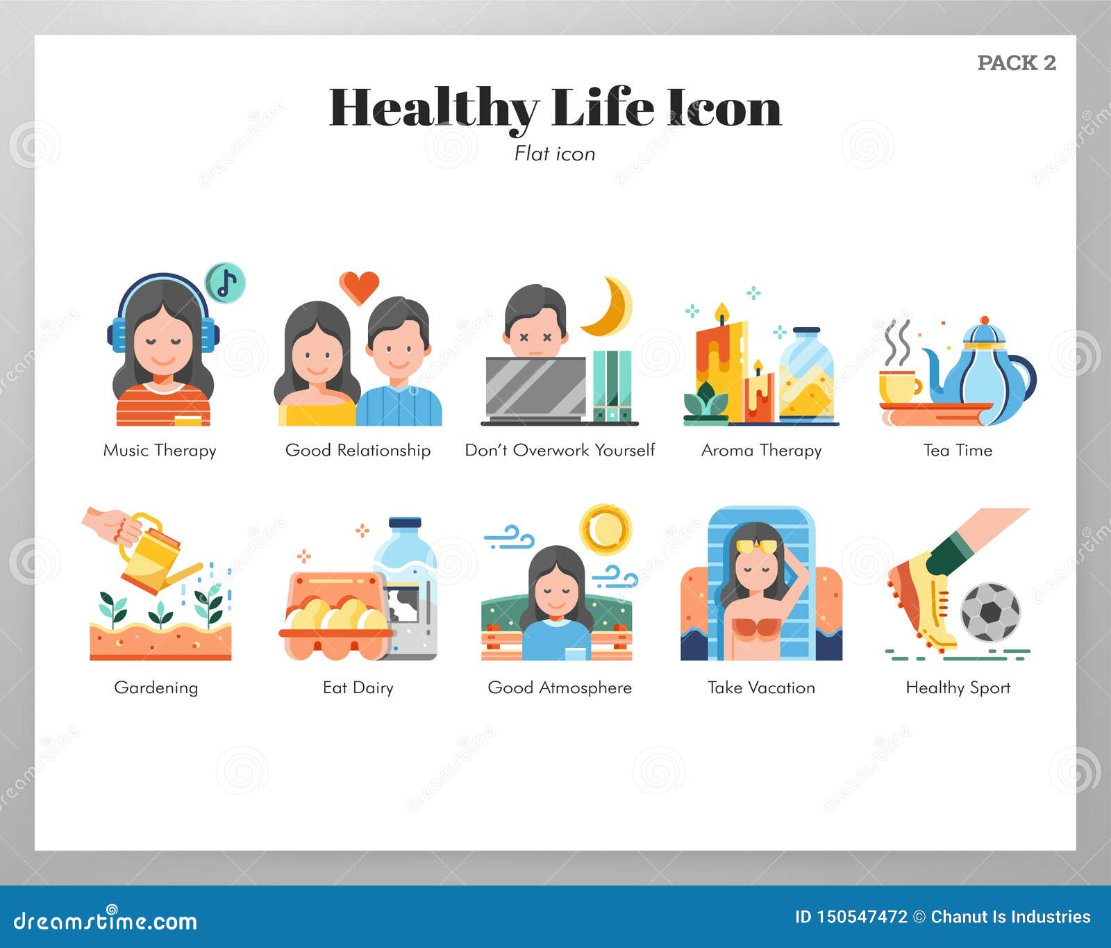 Healthy Life Icons Flat Pack Stock Vector - Illustration of gardening ...