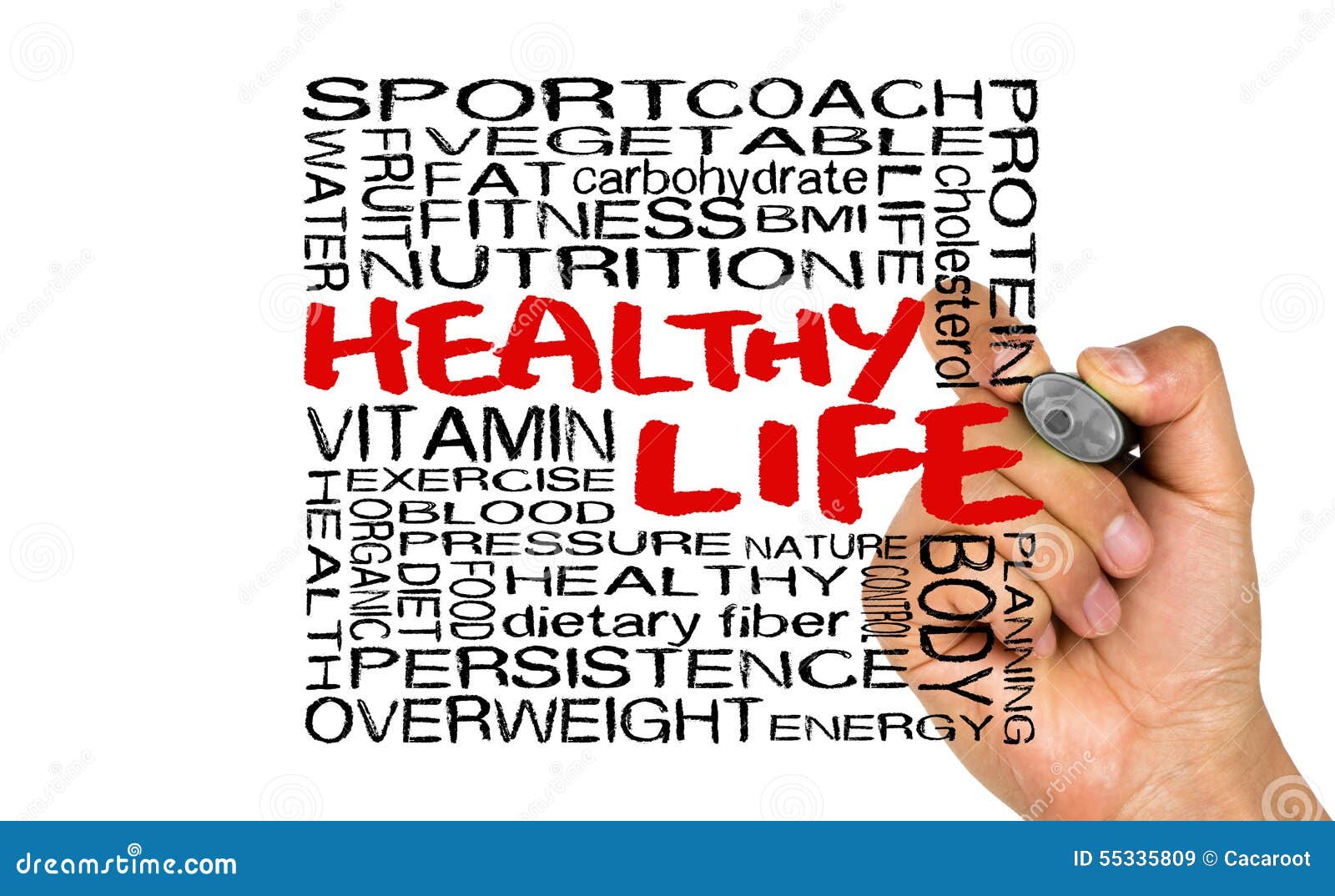 Healthy Life Word Cloud Handwritten on Whiteboard Stock Image - Image ...
