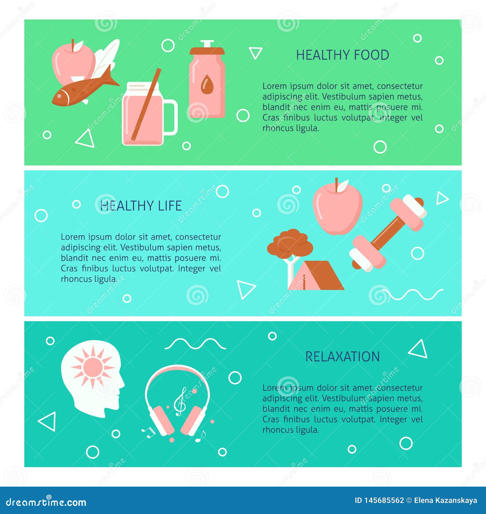Healthy Lifestyle Concept Flyers Template In Flat Style Stock