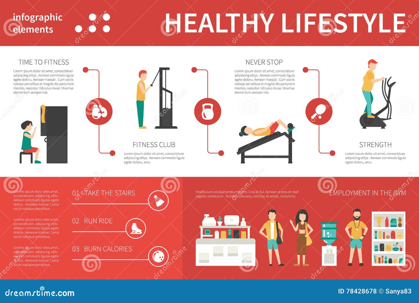 Healthy Lifestyle Infographic Flat Vector Illustration. Presentation ...