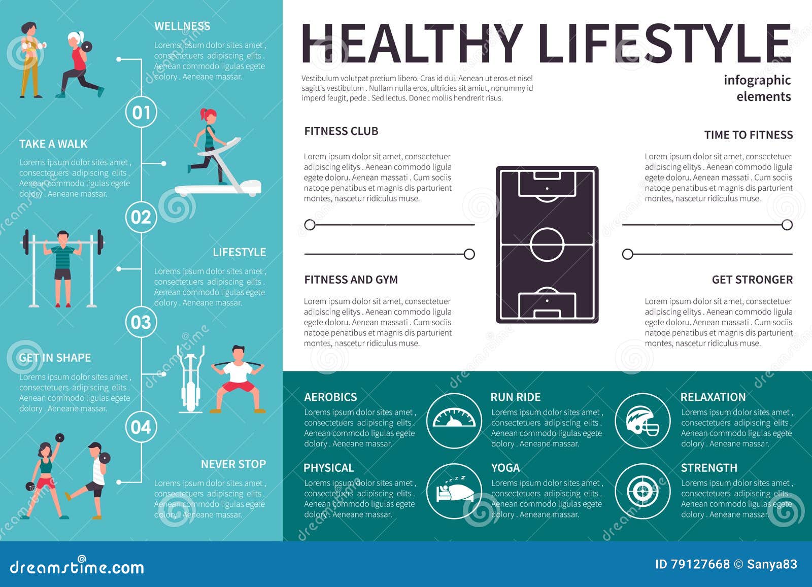 Healthy Lifestyle Infographic Flat Vector Illustration. Presentation ...