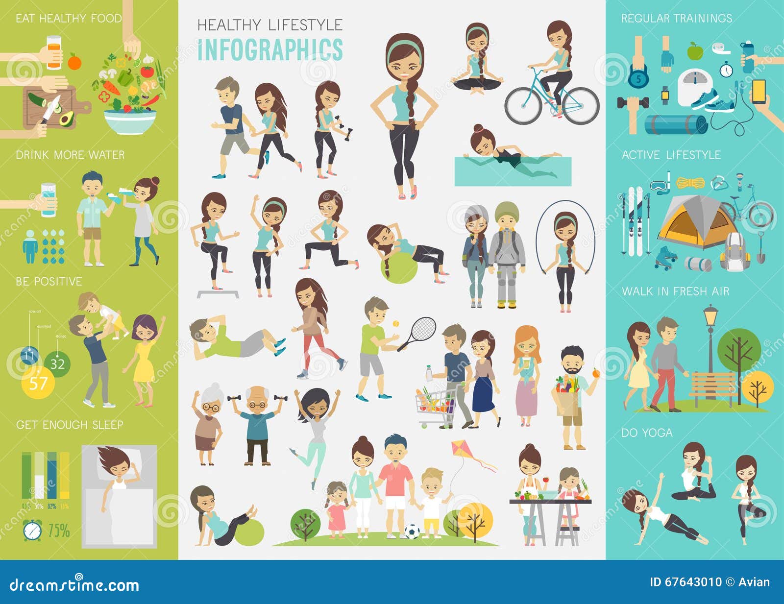 Healthy Lifestyle Infographic Set with Charts and Other Elements. Stock ...