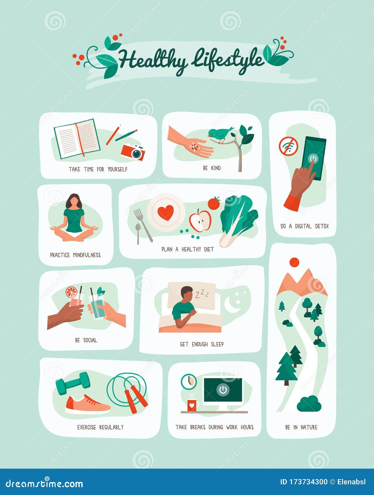 Healthy Lifestyle and Self-care Infographic Stock Vector - Illustration ... Healthy Lifestyle and Self-care Infographic Stock Vector - Illustration ...