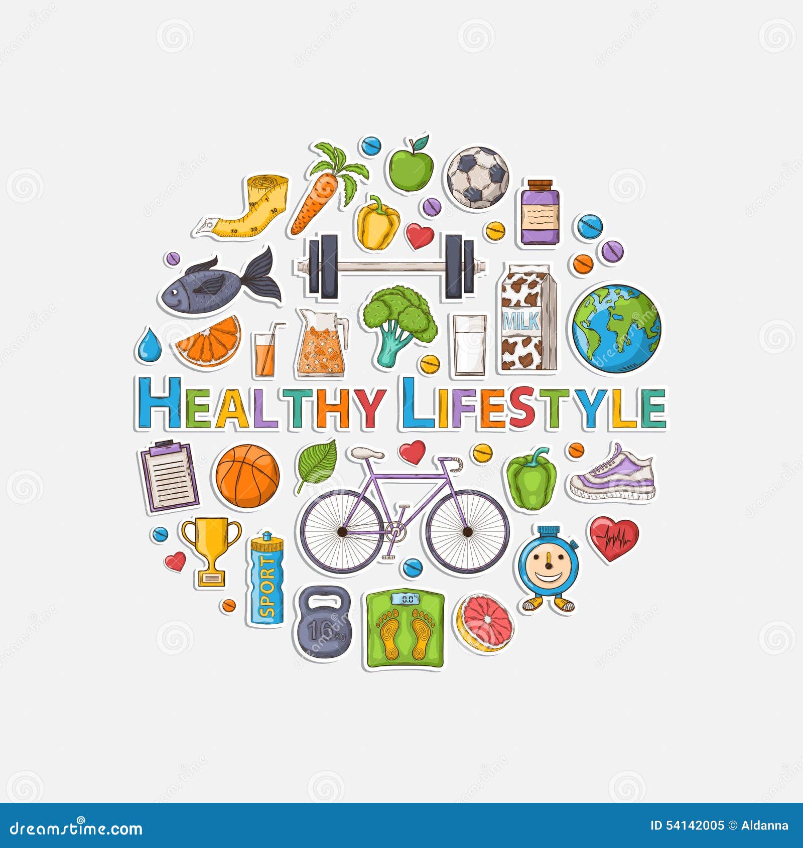 Healthy Lifestyle Sticker Circle Stock Vector - Illustration of icons ...