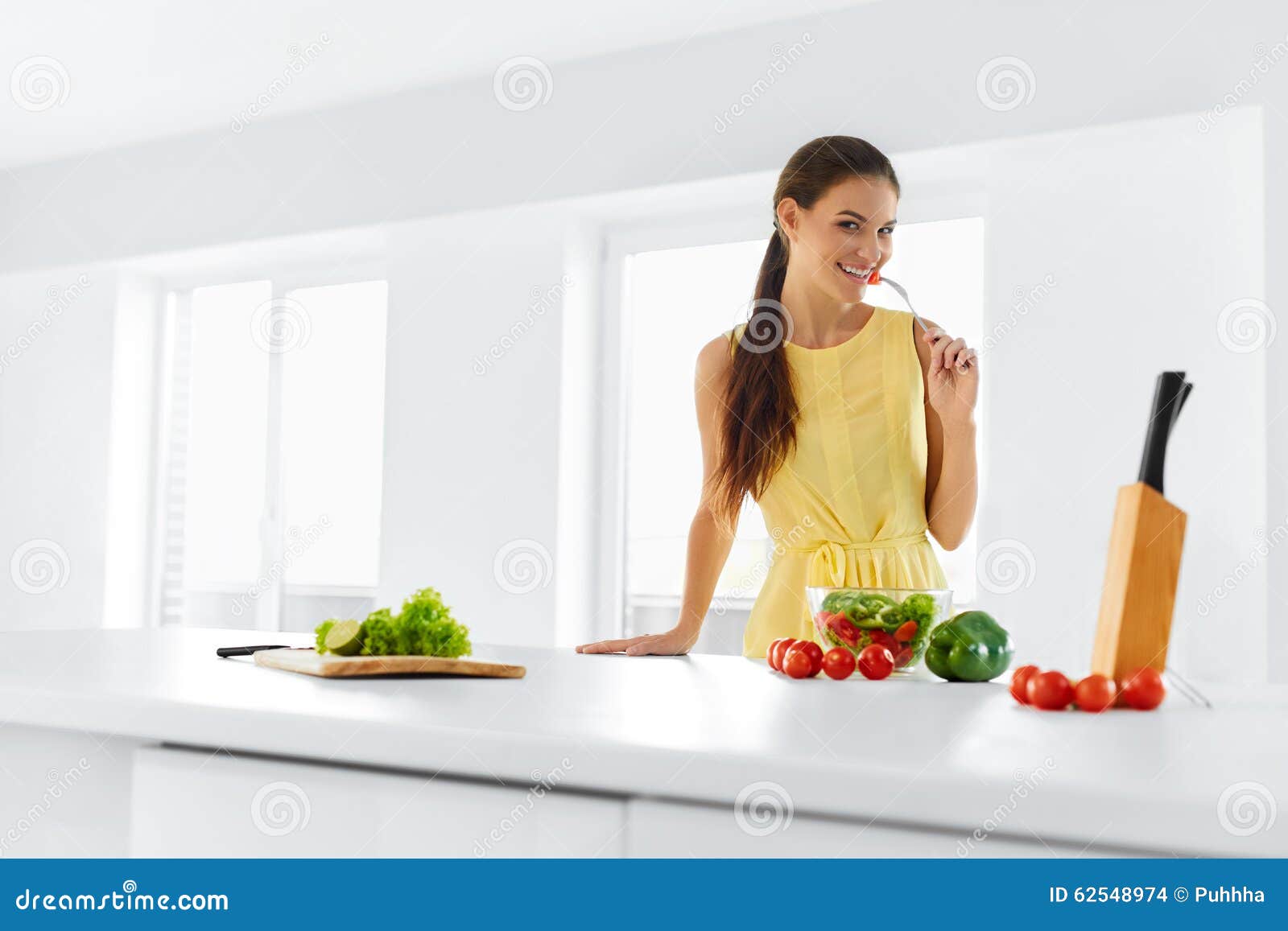 Healthy Lifestyle Woman Eating Vegetarian Food Dieting Diet C Stock