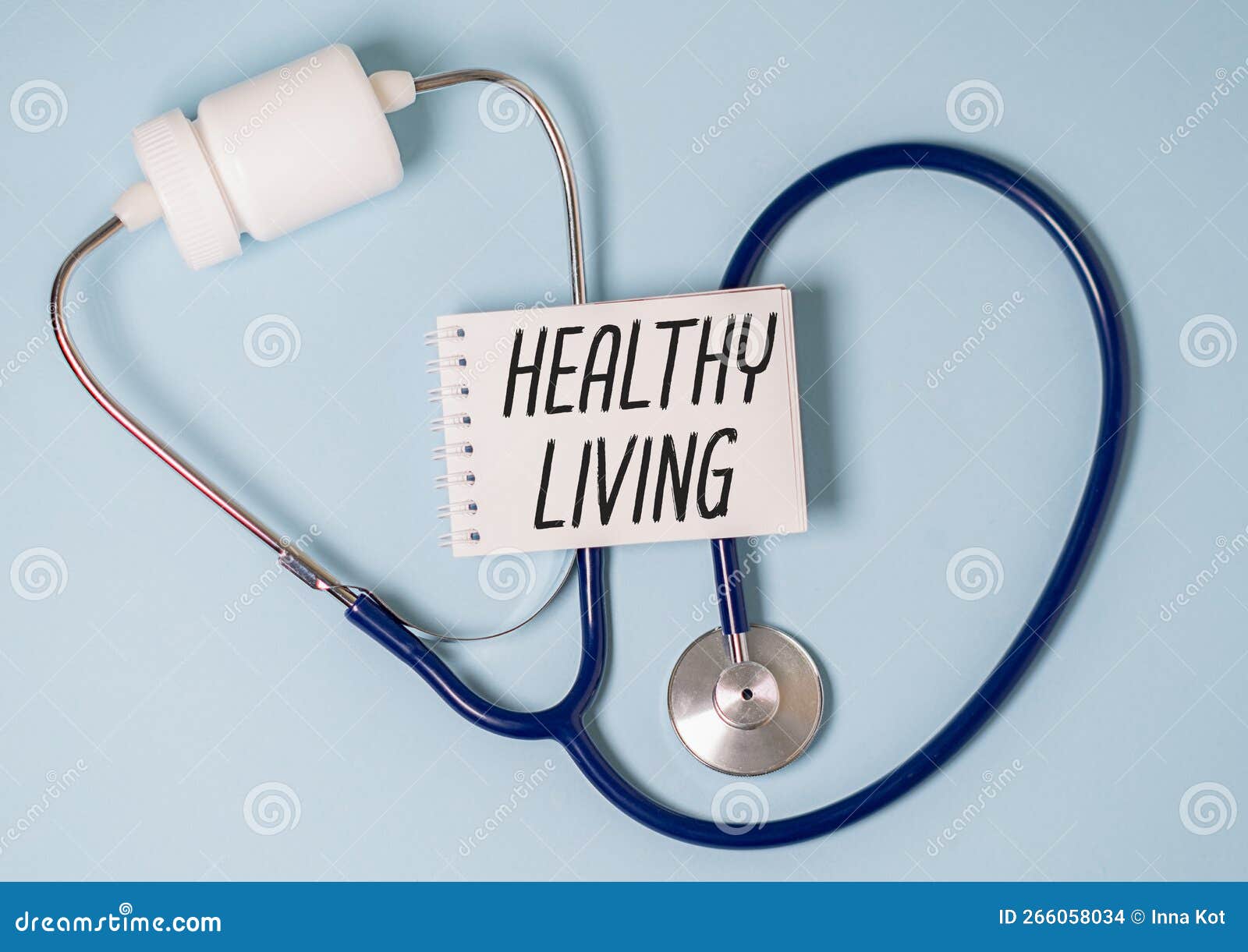 Healthy Living Text on Blue Blackboard with Stethoscope. Stock Photo ...