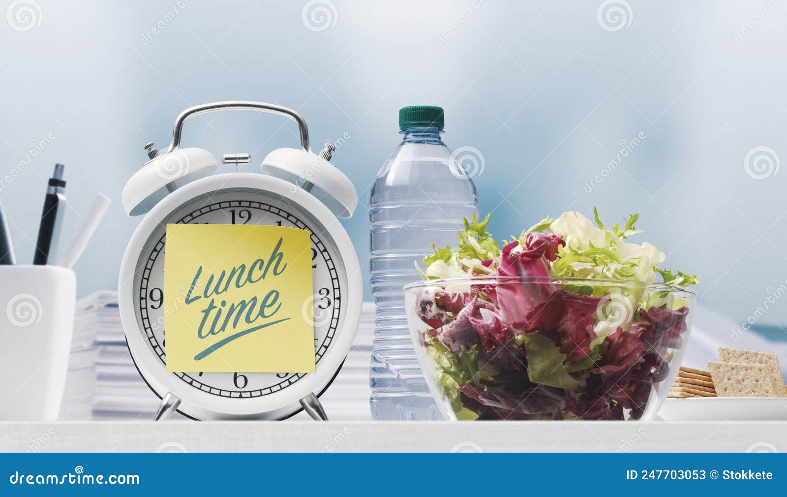 Healthy Lunch Break at Work Stock Image - Image of office, organic ...