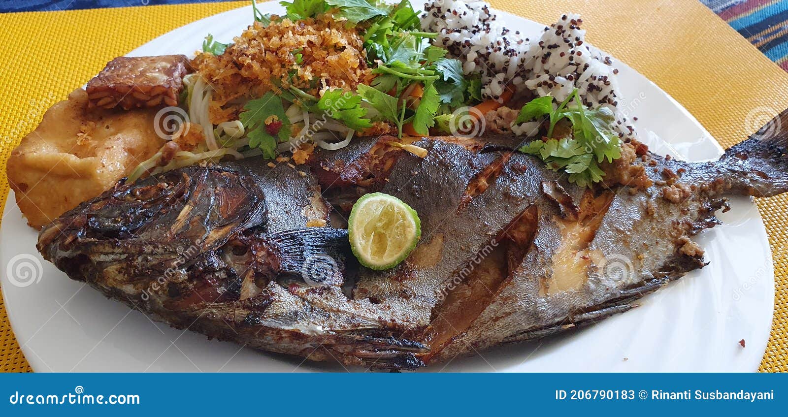 Healthy Lunch Menu with Fish and Salad Stock Image - Image of curry ...