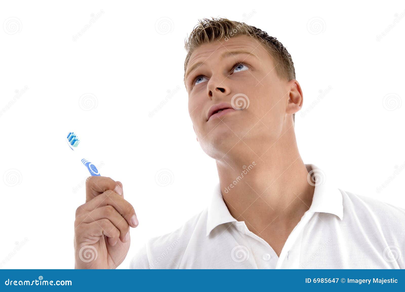 Healthy Male Posing with Toothbrush Stock Image - Image of copy ...