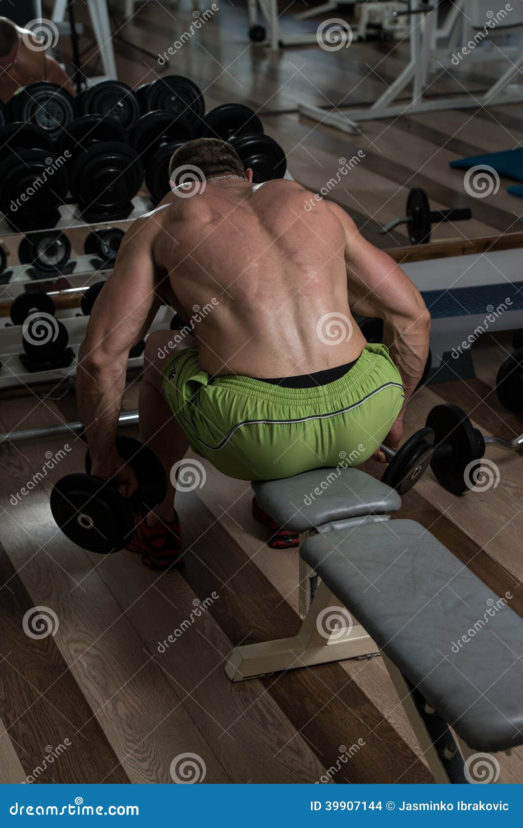 Healthy Man Doing Back Exercises with Dumbbell Stock Photo - Image of ...