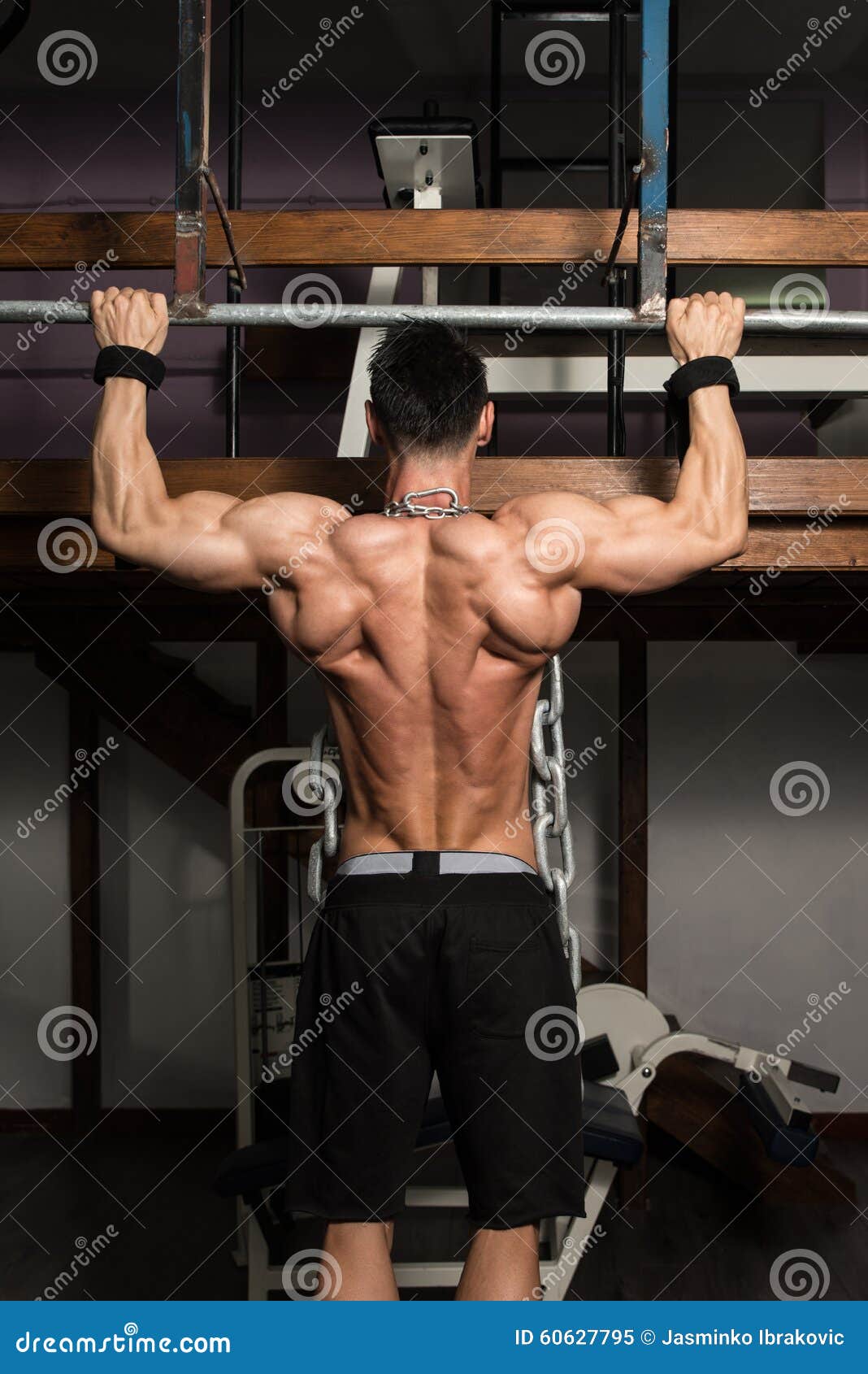 Healthy Man Doing Exercise for Back with Chain Stock Image - Image of ...