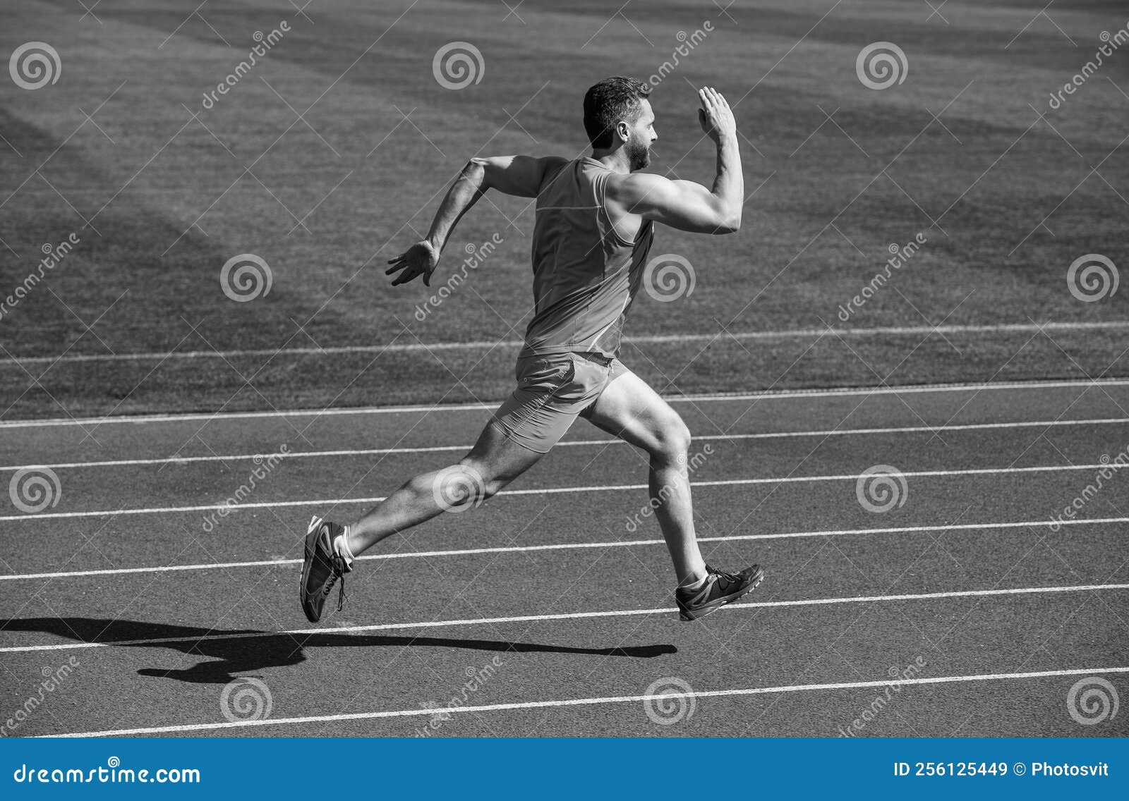 Healthy Man Running on Racetrack, Sprinting Outdoors Stock Image ...
