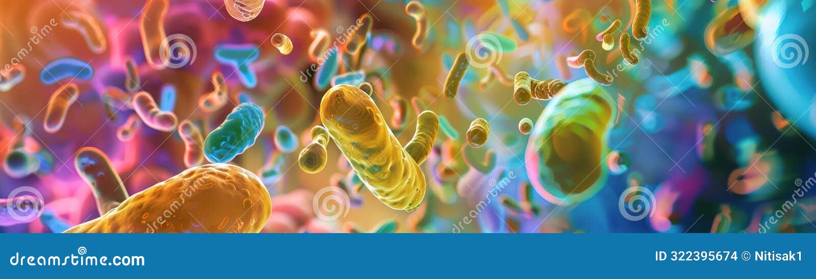 Healthy Gut Microbiome With Probiotics Bacteria, Microscopic View Of ...