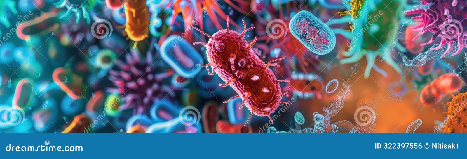 Healthy Gut Microbiome With Probiotics Bacteria, Microscopic View Of ...