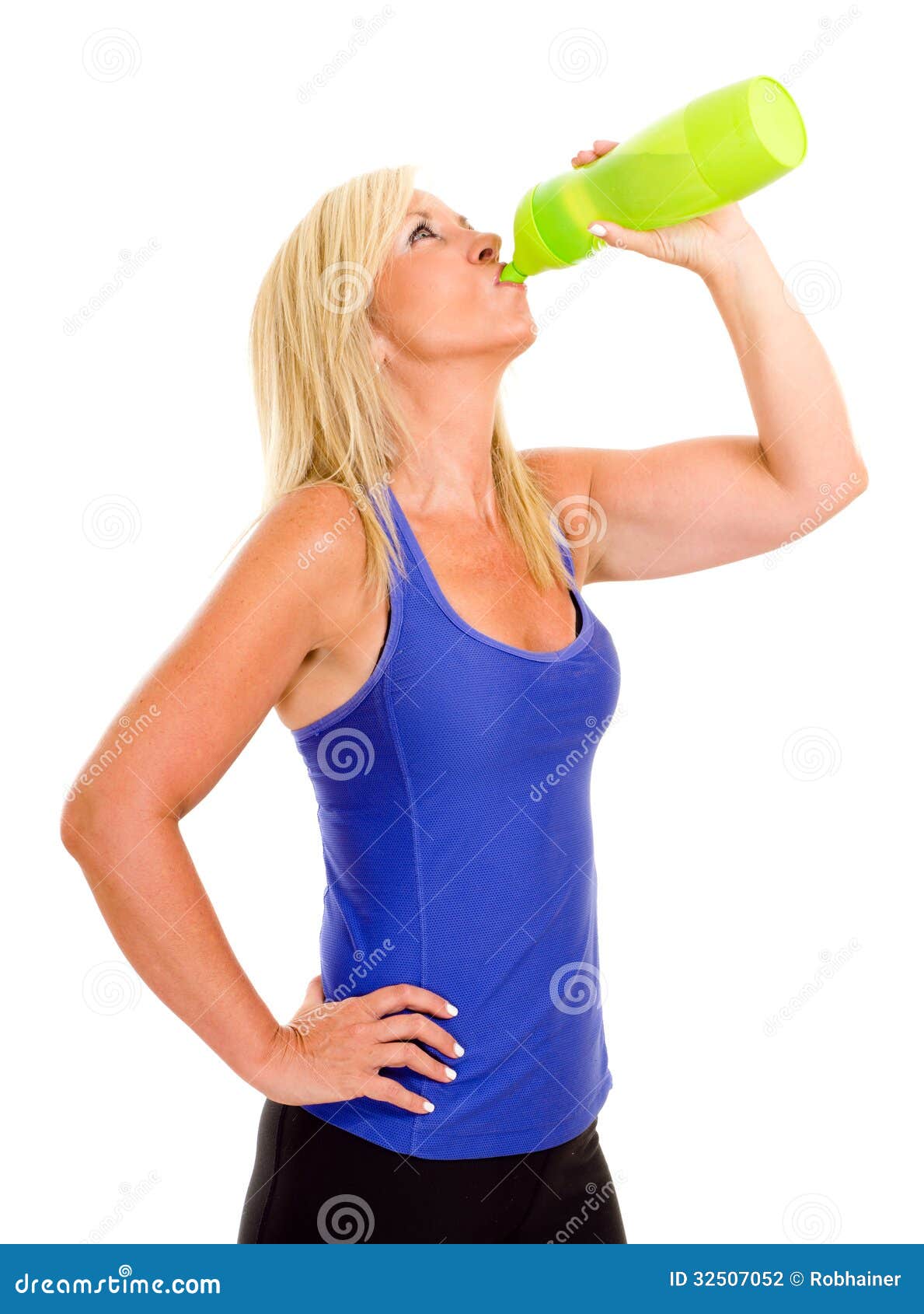 Healthy Middle Aged Woman Drinking Water Stock Photo - Image of ...