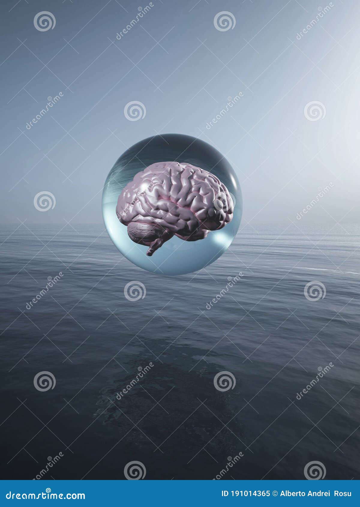 Human Brain into a Bubble Above Ocean . Stock Illustration ...