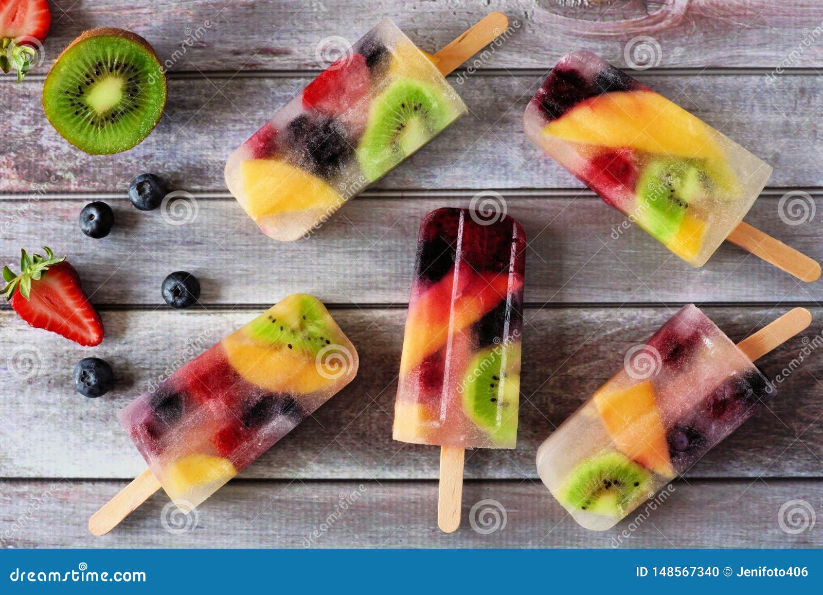 Healthy Mixed Fruit Summer Ice Pops, Above View Over Wood Stock Photo ...