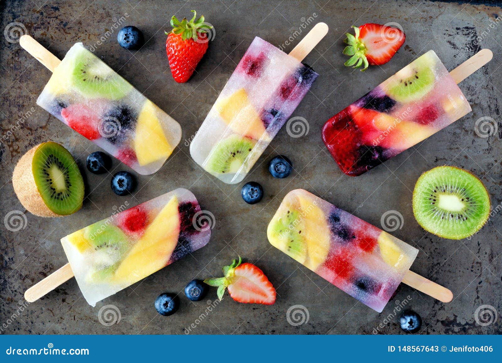 Healthy Mixed Fruit Summer Popsicles, Top View on a Dark Background ...