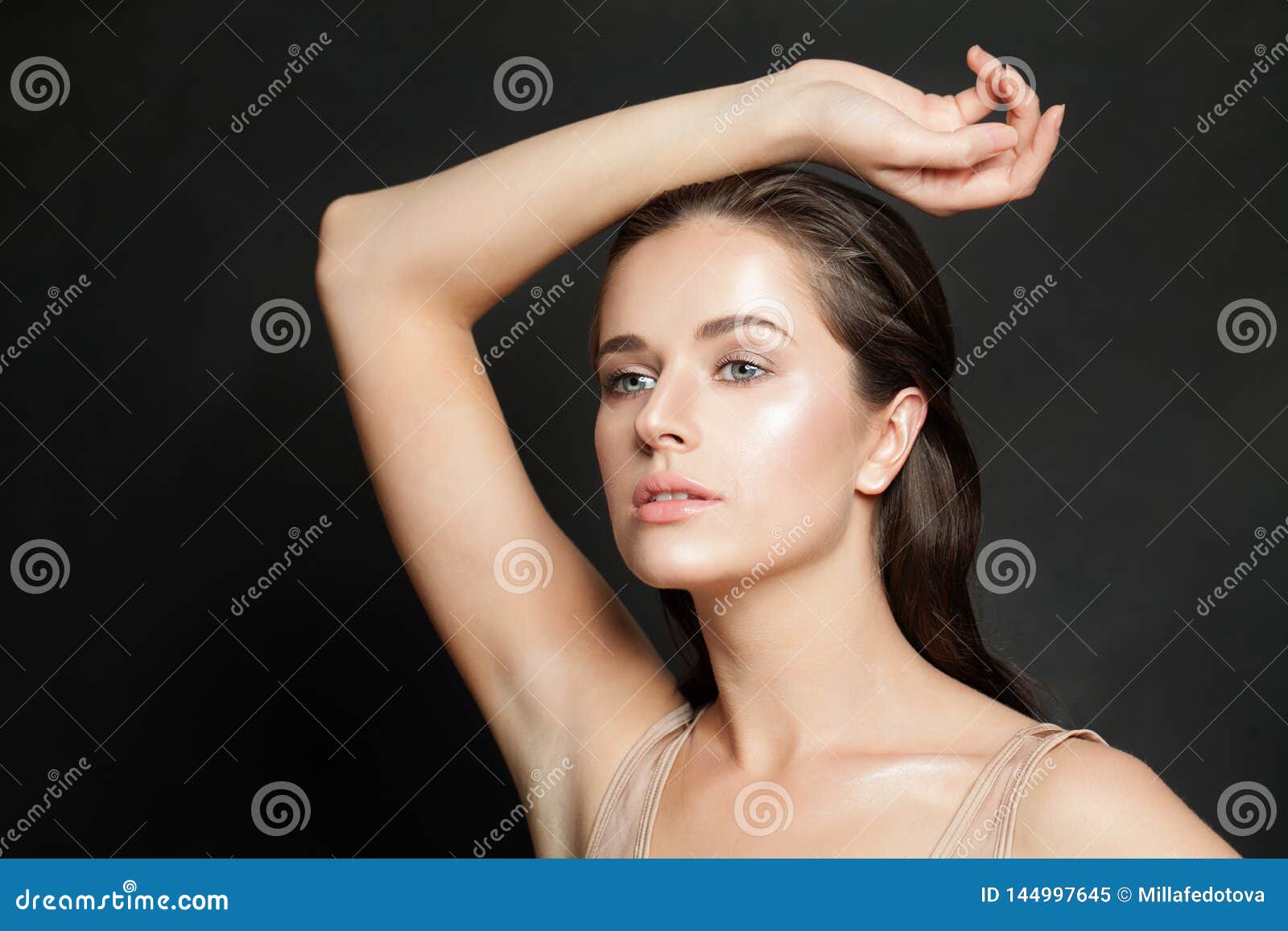 Healthy Model with Clear Skin on Black Background Stock Image - Image ...