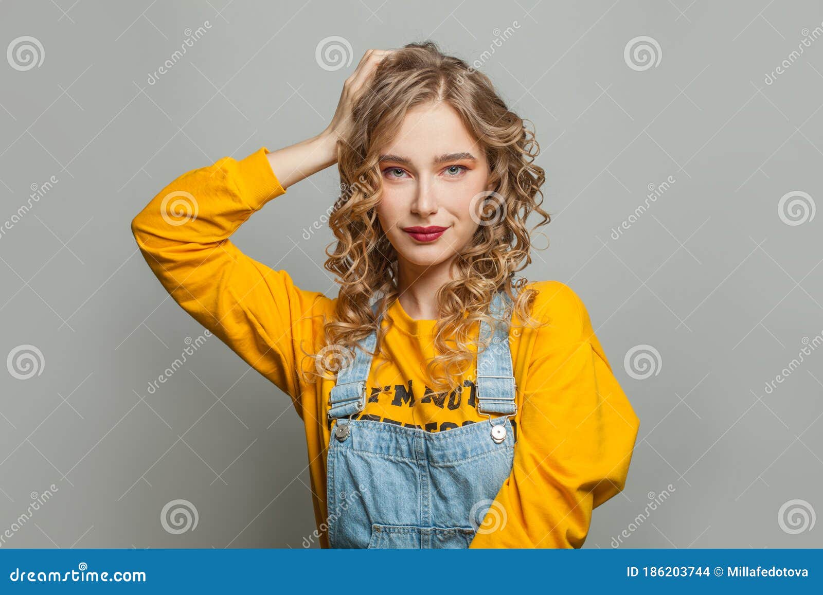 Healthy Model Girl on Gray Background Stock Photo - Image of female ...