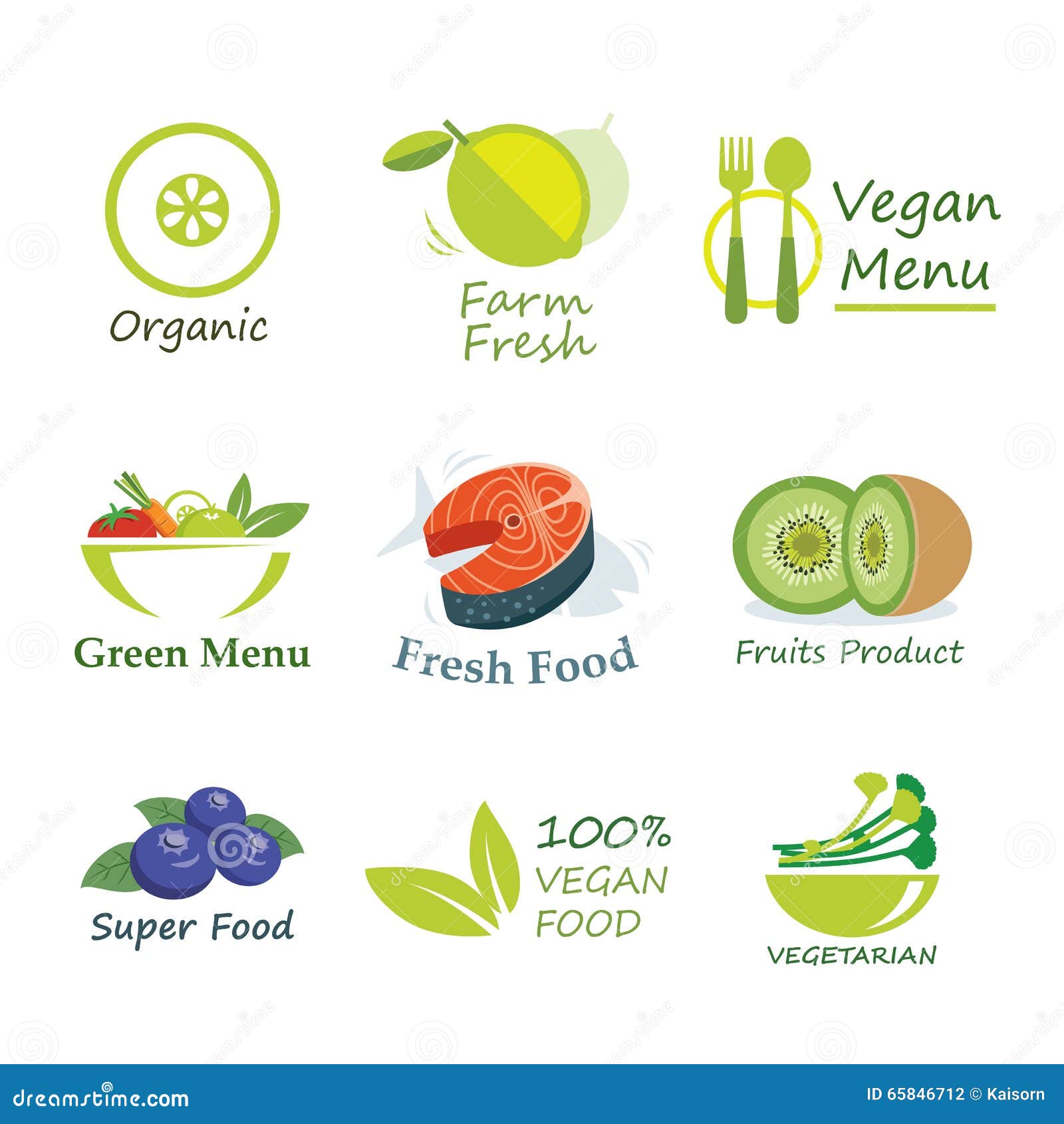 Healthy Organic Food Label Flat Design Stock Vector - Illustration of ...