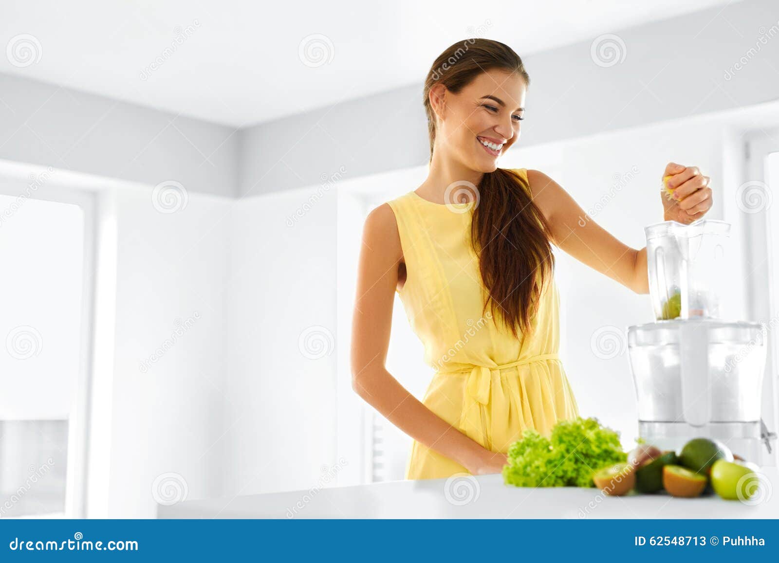 Healthy Organic Food Preparation Green Juice Woman Detox Diet Stock
