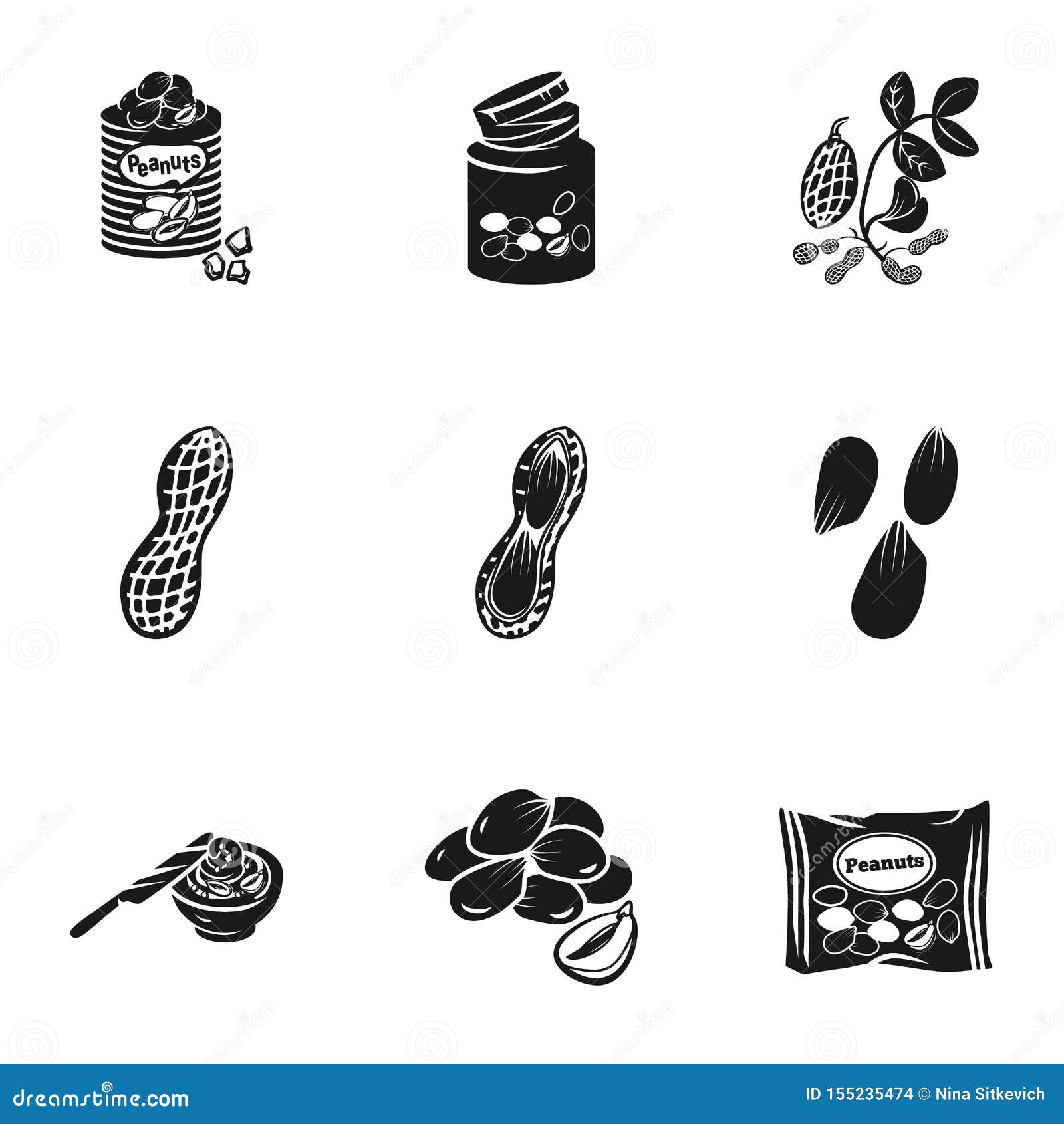 Healthy Peanut Icon Set, Simple Style Stock Vector - Illustration of ...