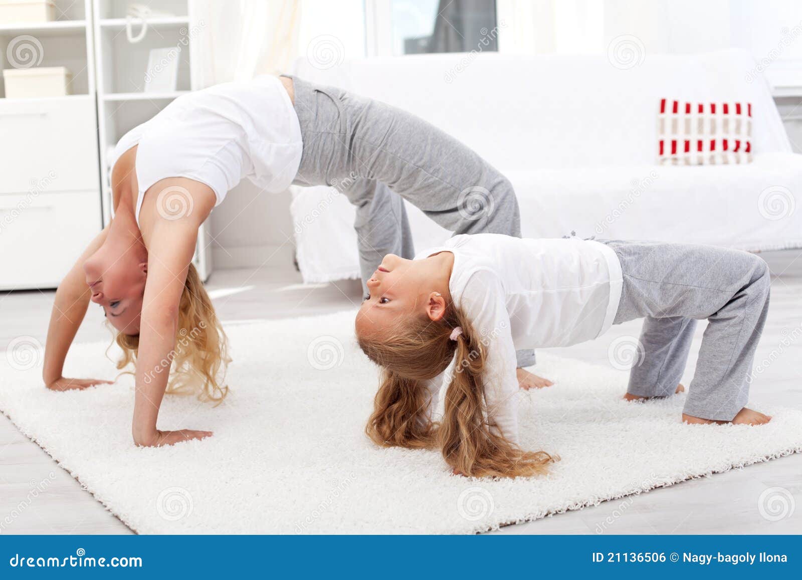 Healthy People Doing Gymnastic Exercises at Home Stock Photo - Image of ...
