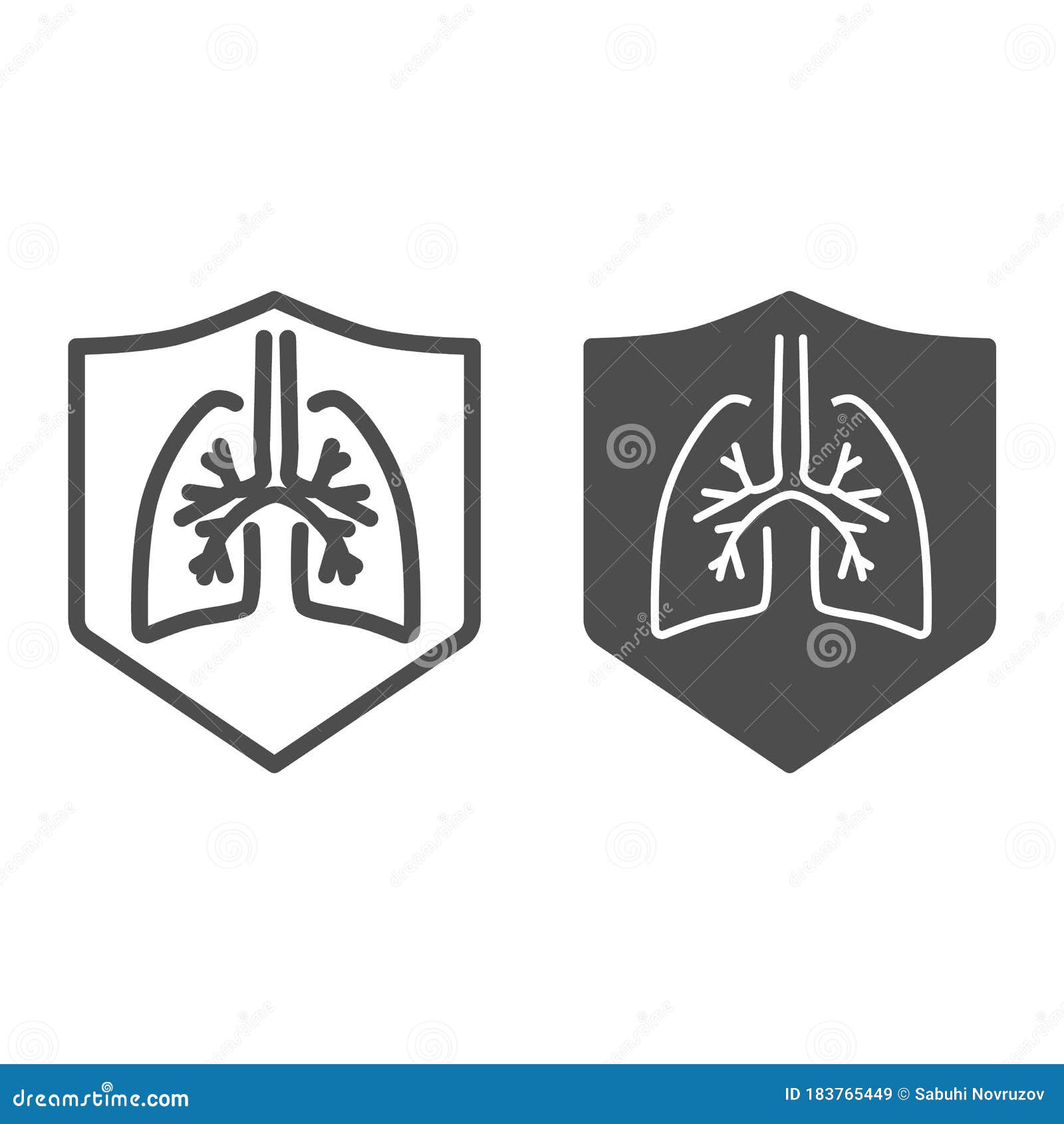 Healthy Protected Lungs Line and Solid Icon, Protect from Coronavirus ...
