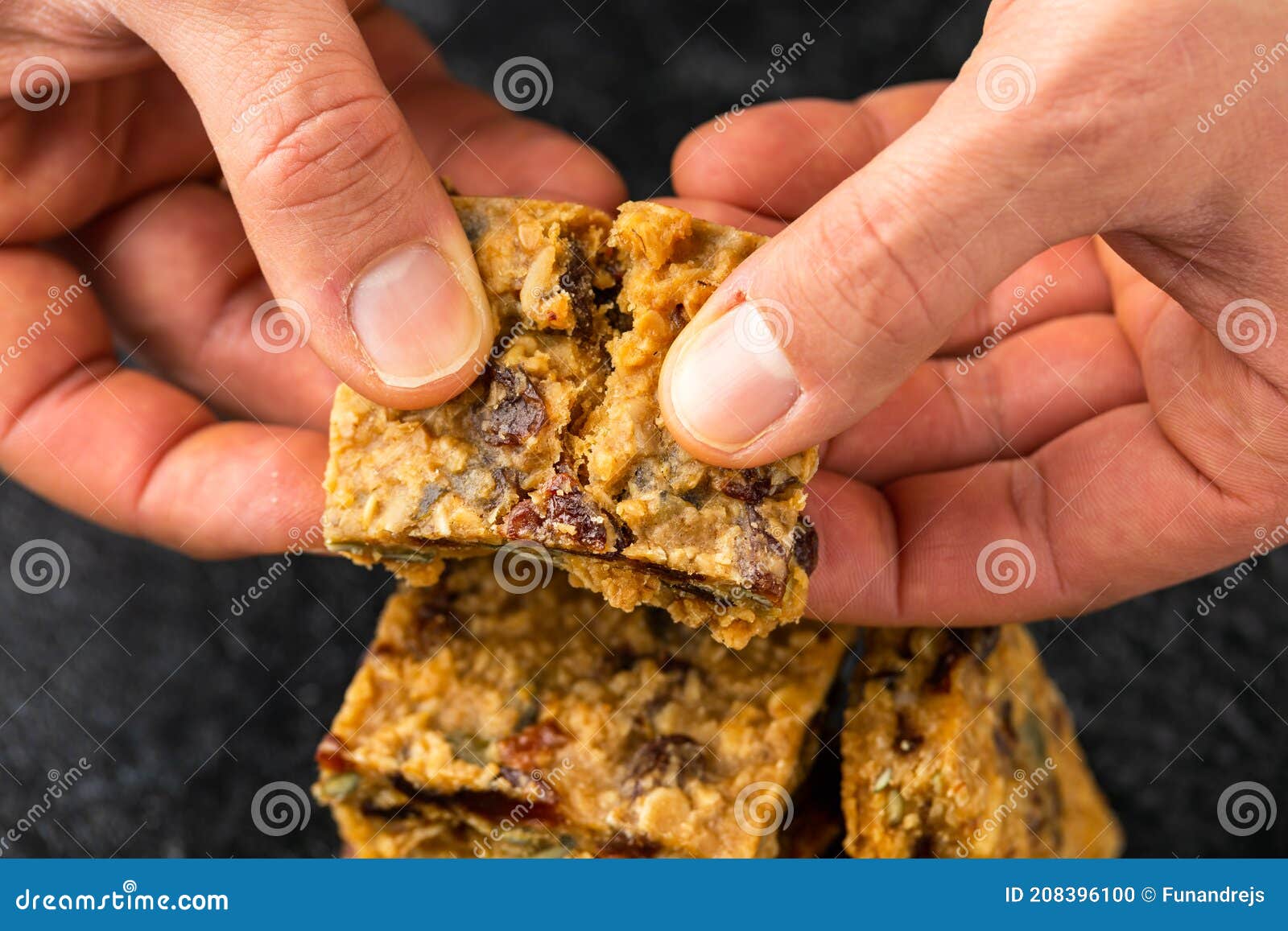 Healthy Protein Granola Flapjack Snack Bars With Seeds And Nuts Stock