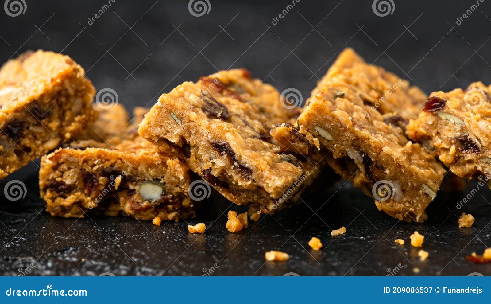 Healthy Protein Granola Flapjack Snack Bars With Seeds And Nuts Stock