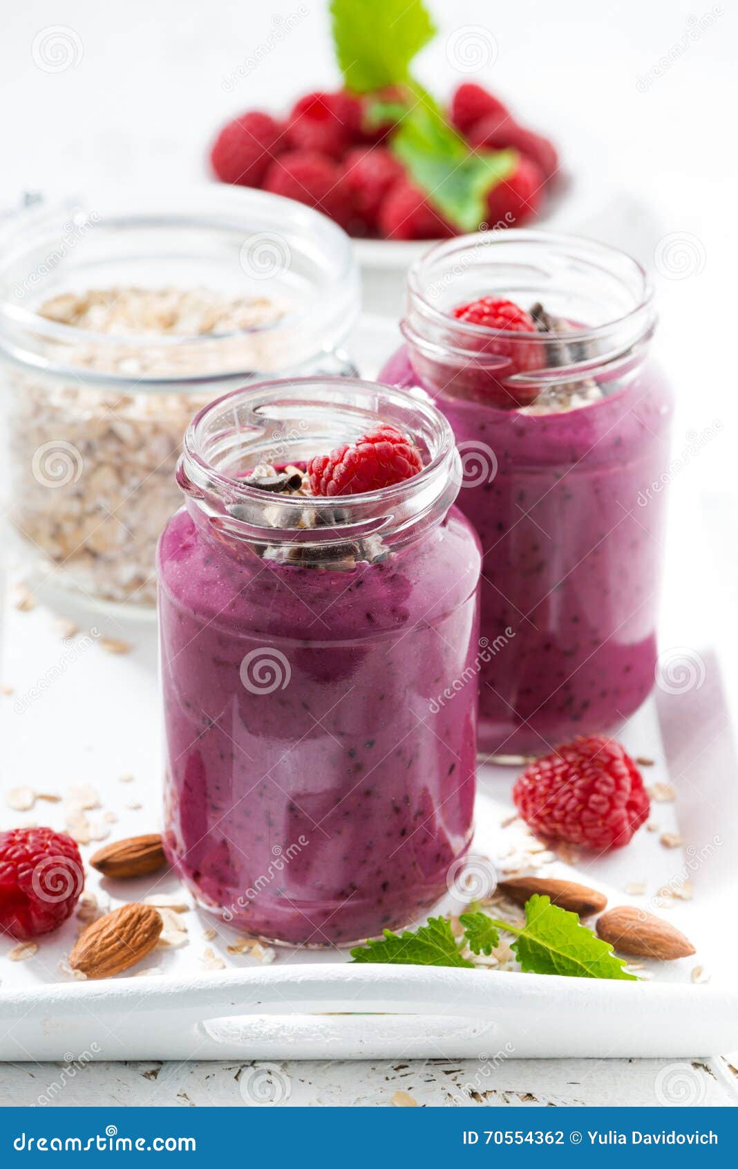 Healthy Raspberry Smoothie with Oatmeal, Vertical, Closeup Stock Photo ...