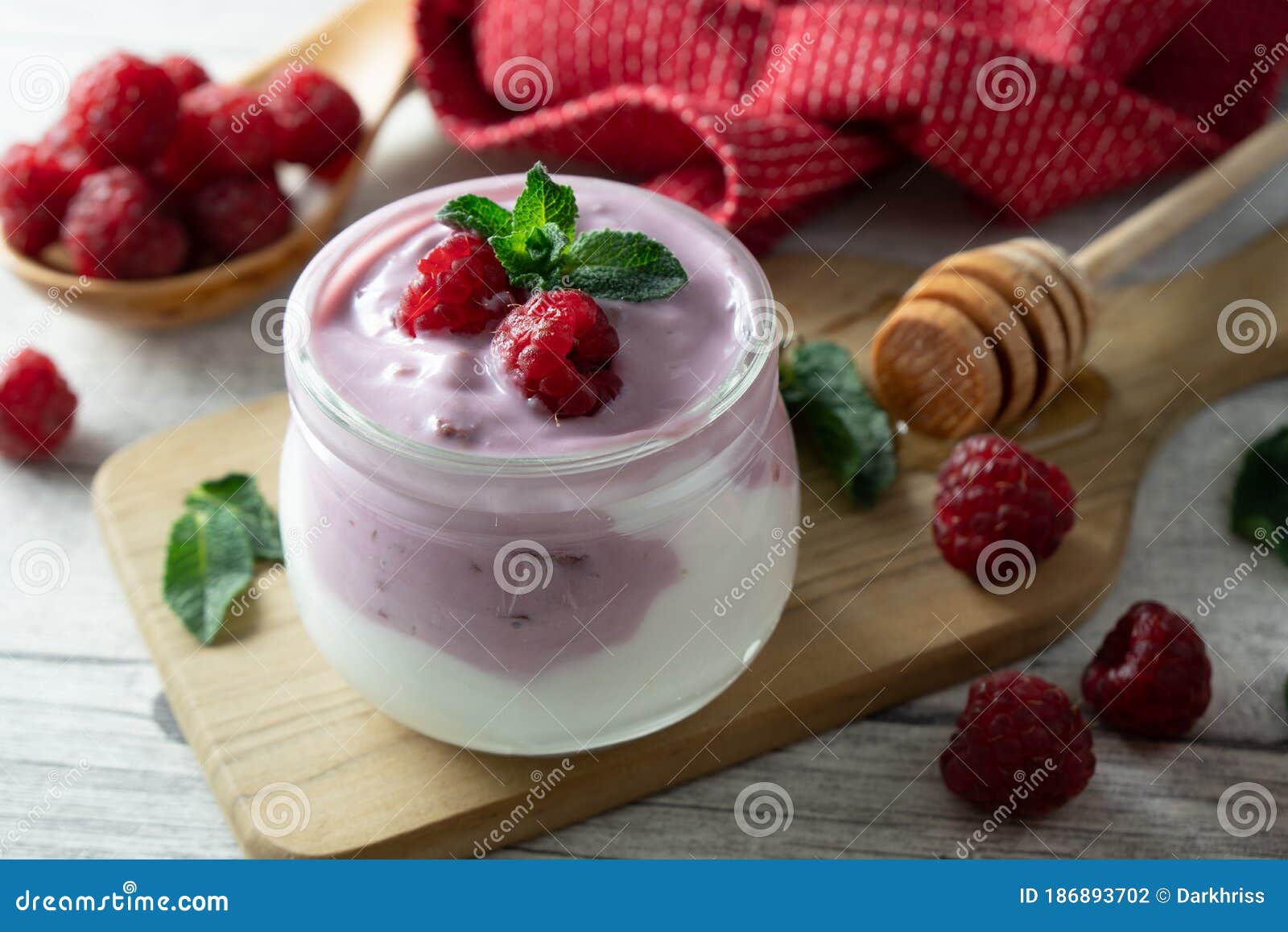 Healthy raspberry yoghurt. stock photo. Image of nutrition - 186893702
