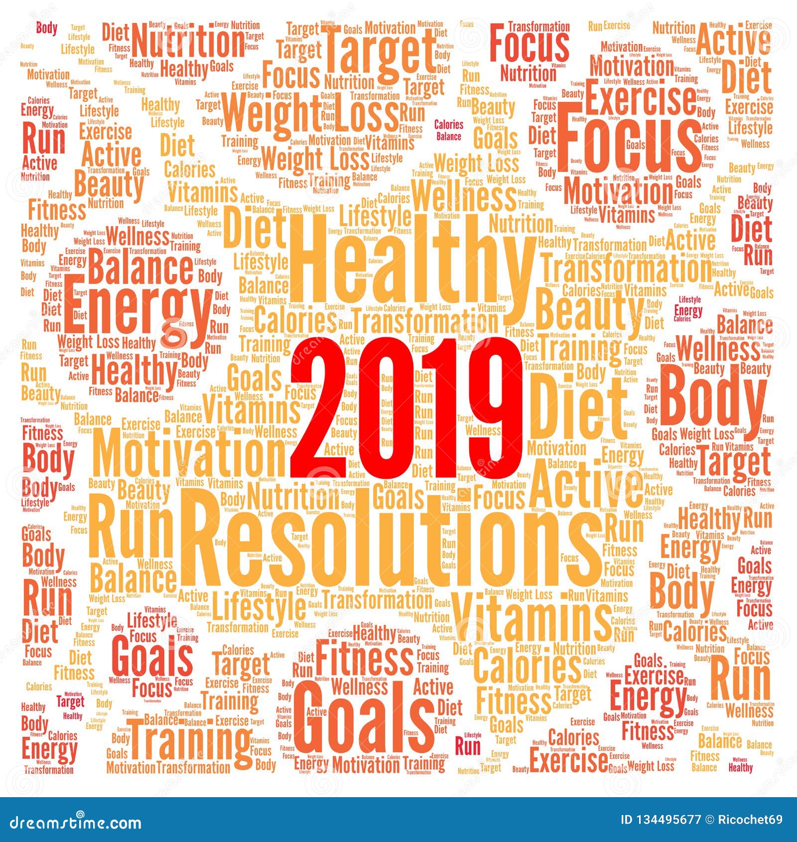 Healthy Resolutions 2019 Word Cloud Stock Illustration - Illustration ...