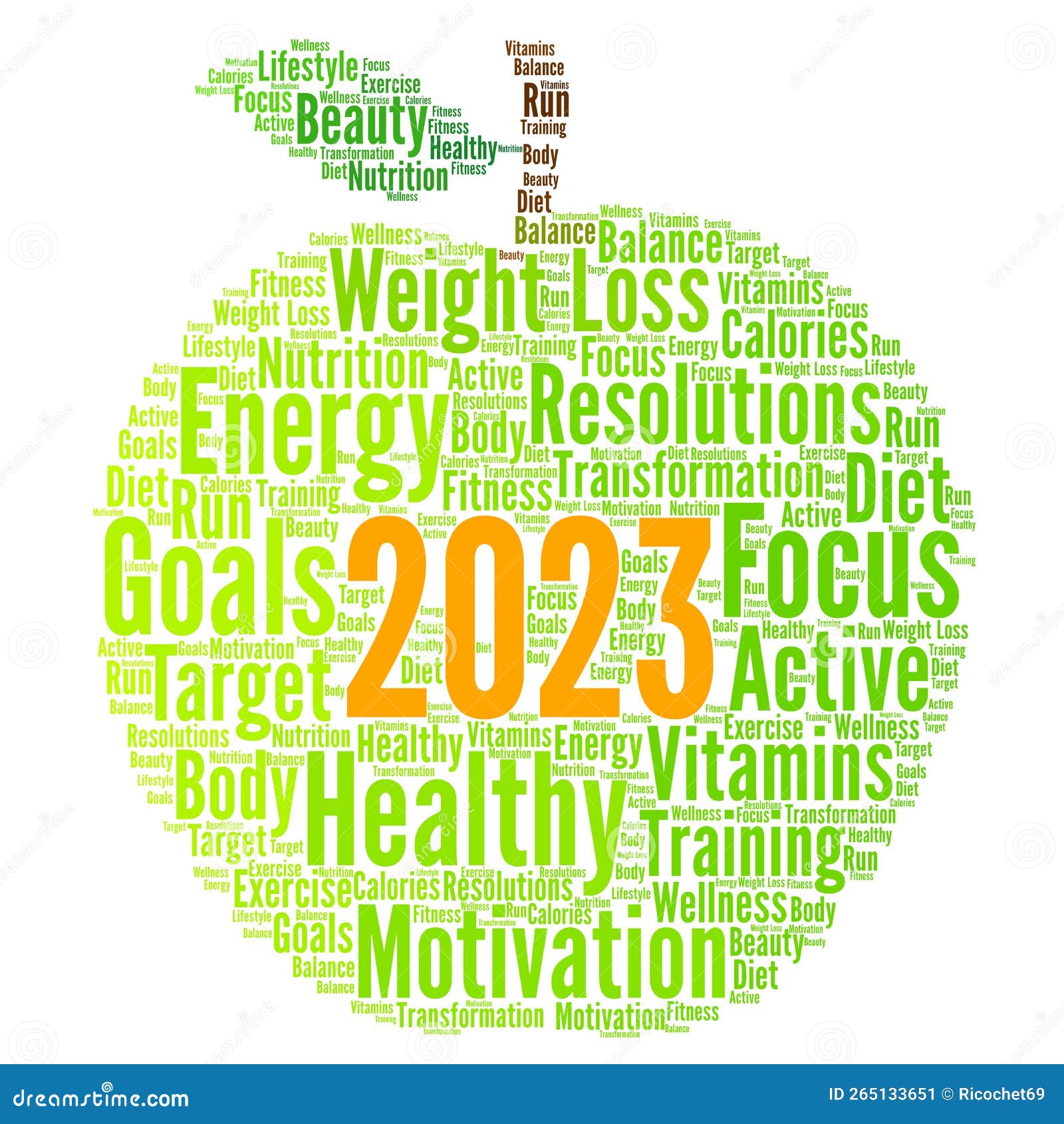 Healthy Resolutions 2023 Word Cloud Stock Illustration - Illustration ...