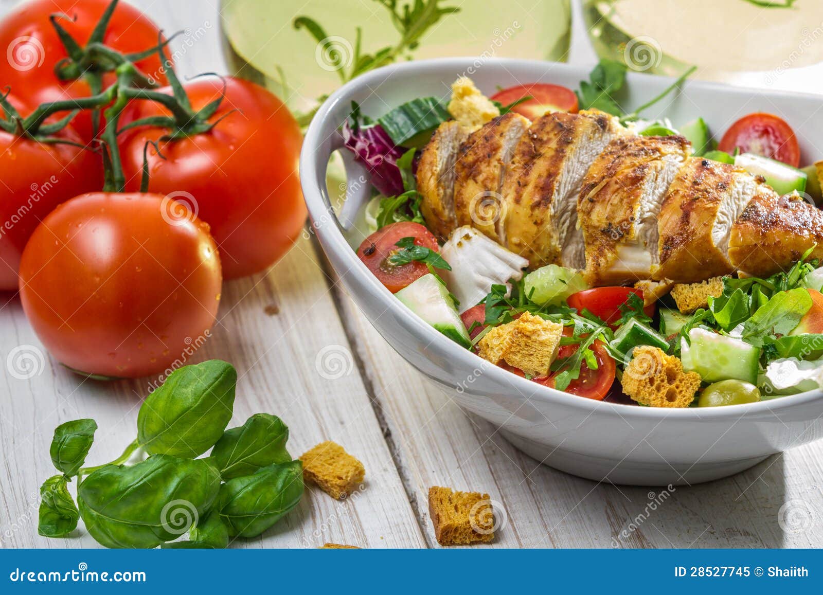 Healthy Salad with Chicken and Tomato Stock Image - Image of emaciated ...