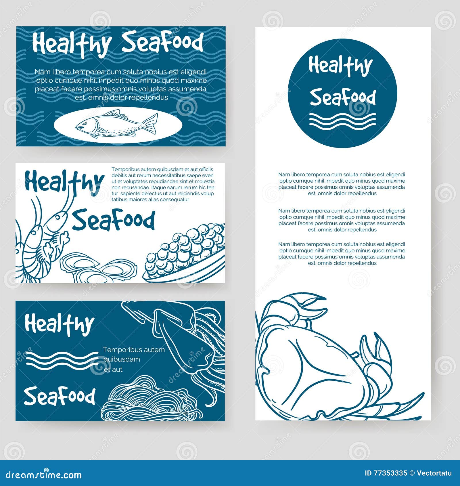 Seafood Cards Vector Template Set. Hand Drawn Vector Illustrations ...