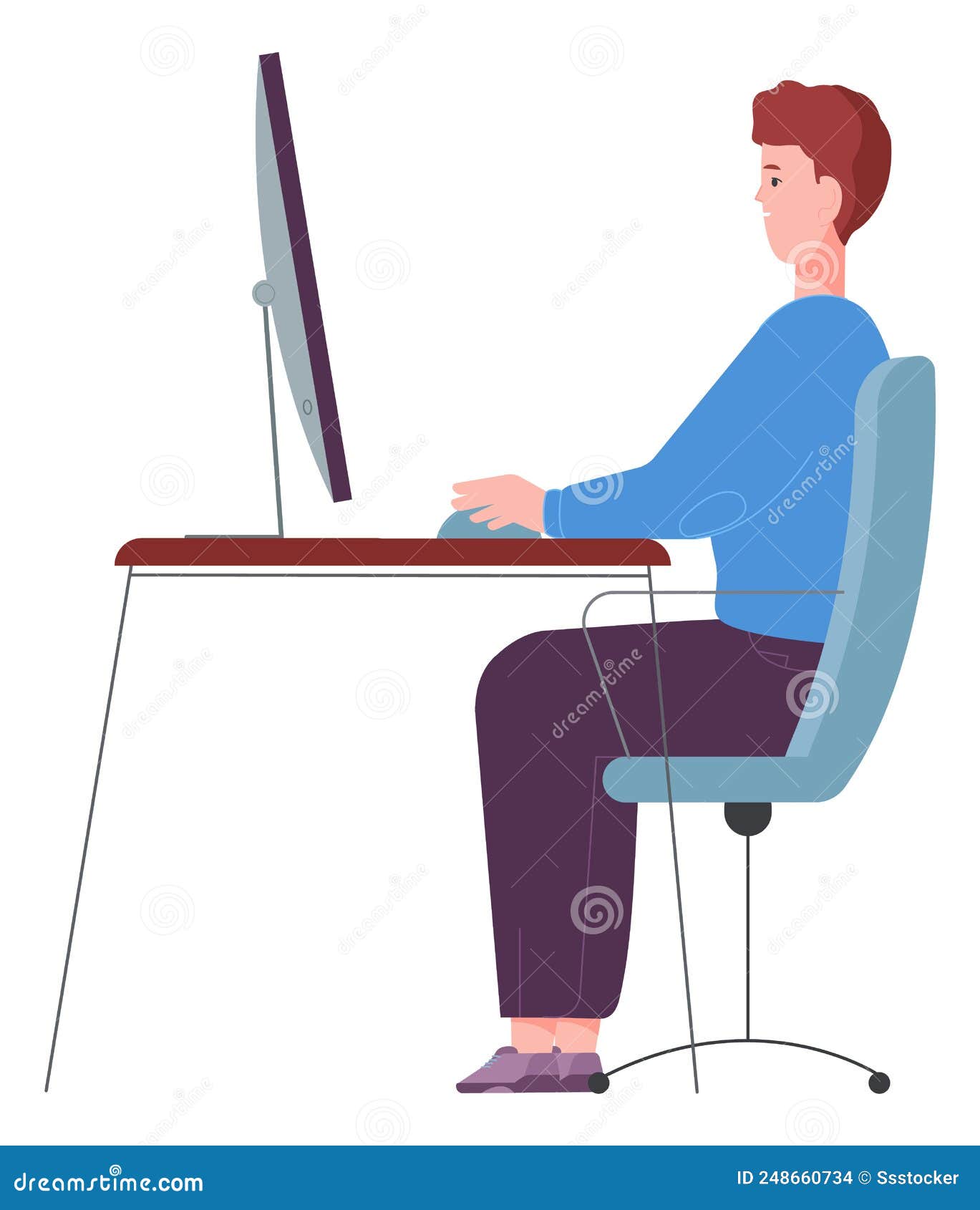 Healthy Sitting Posture. Man Working on Computer in Right Pose Stock ...