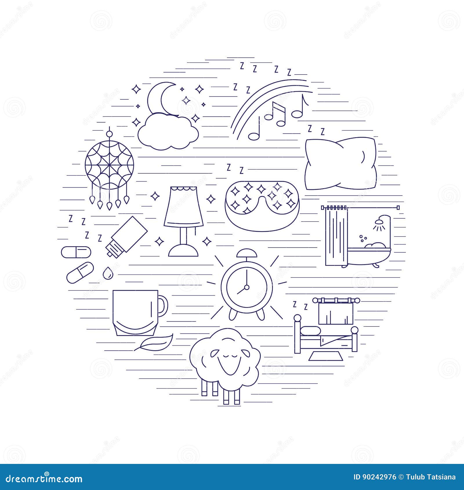 Healthy Sleep and Insomnia Icons Inside the Circle. Stock Vector ...