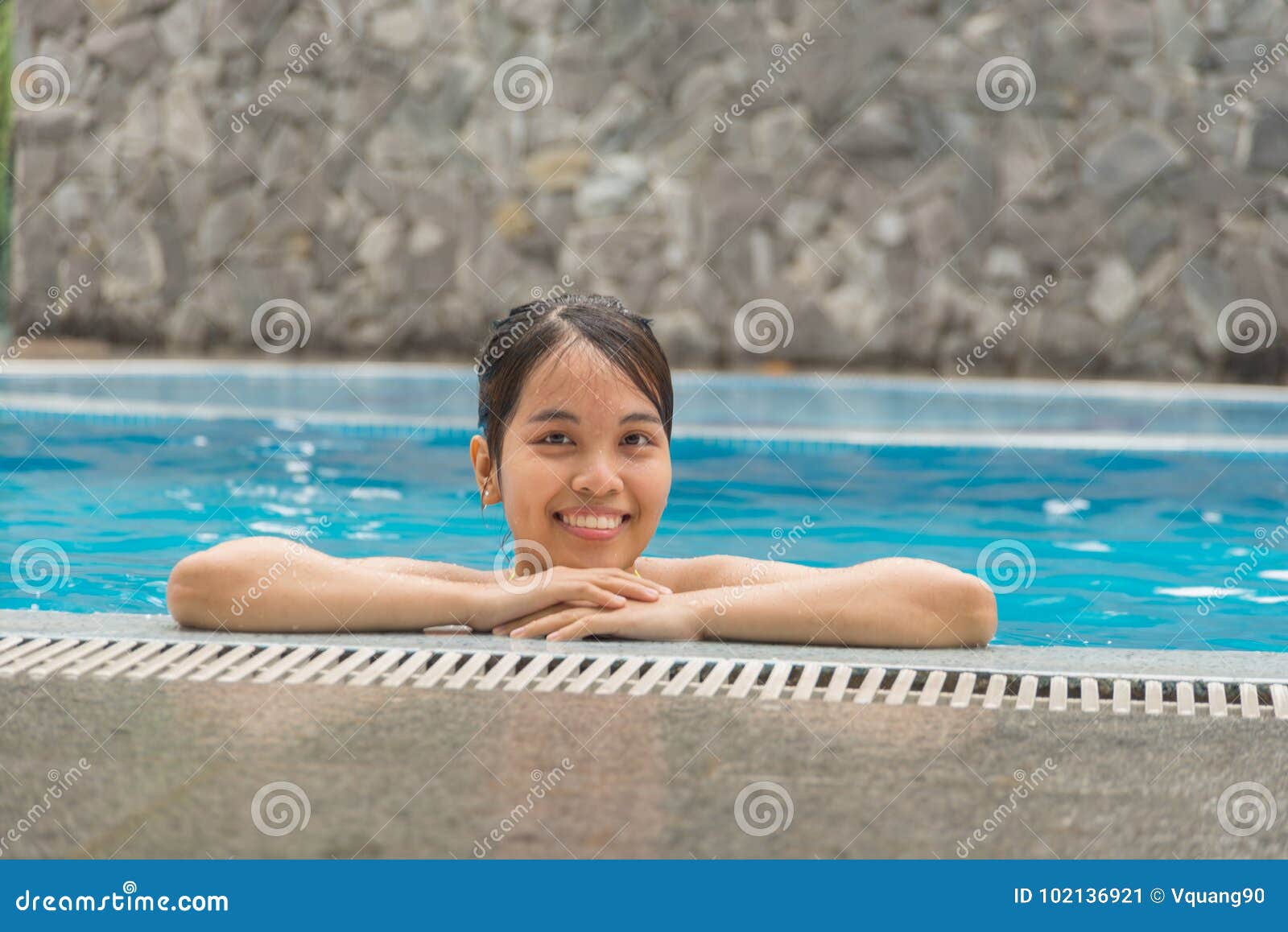 Healthy Smiling Female in Swimming Pool Stock Image - Image of beauty ...