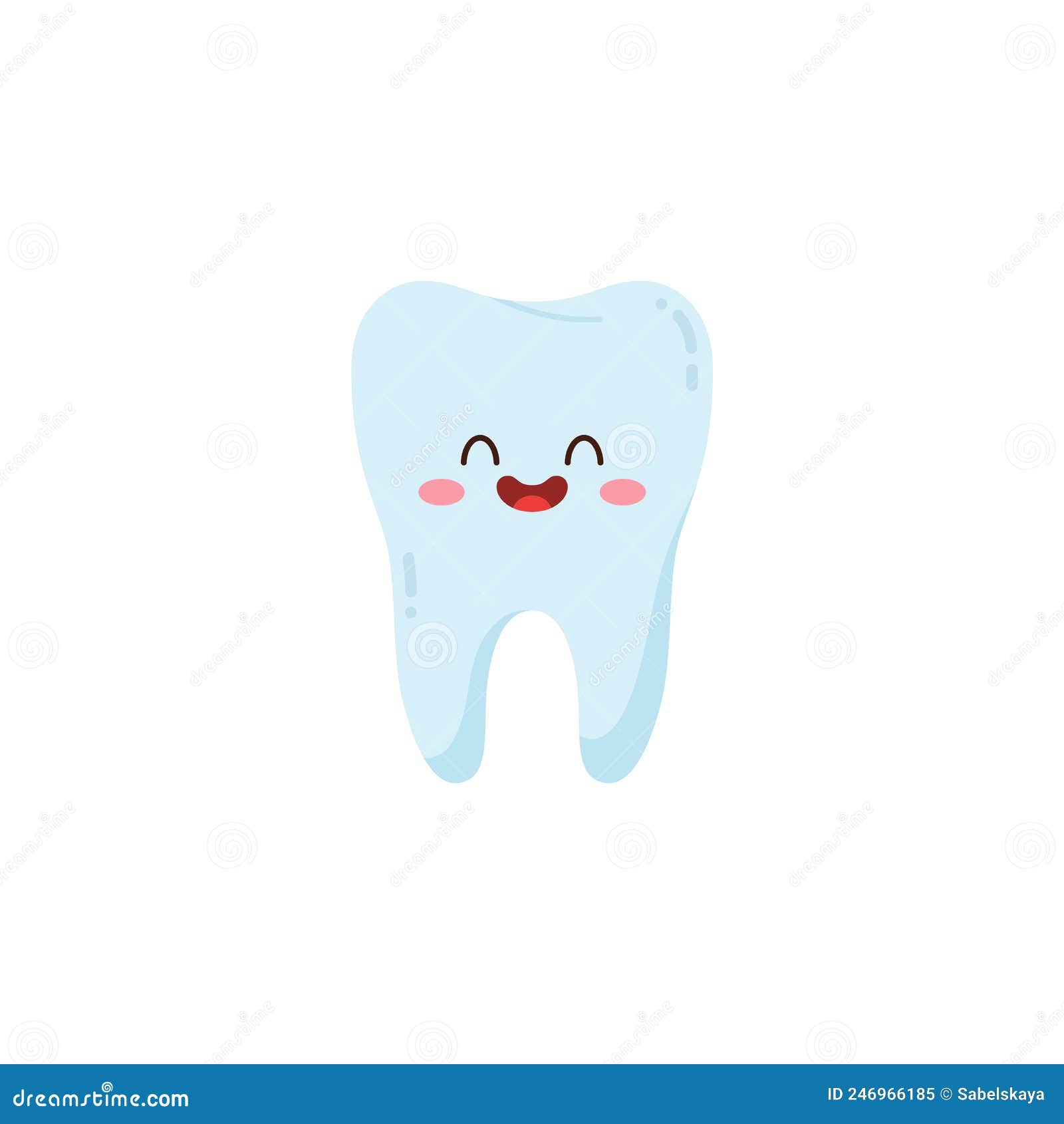 Healthy Smiling Tooth Cute Vector Flat Illustration Isolated On White