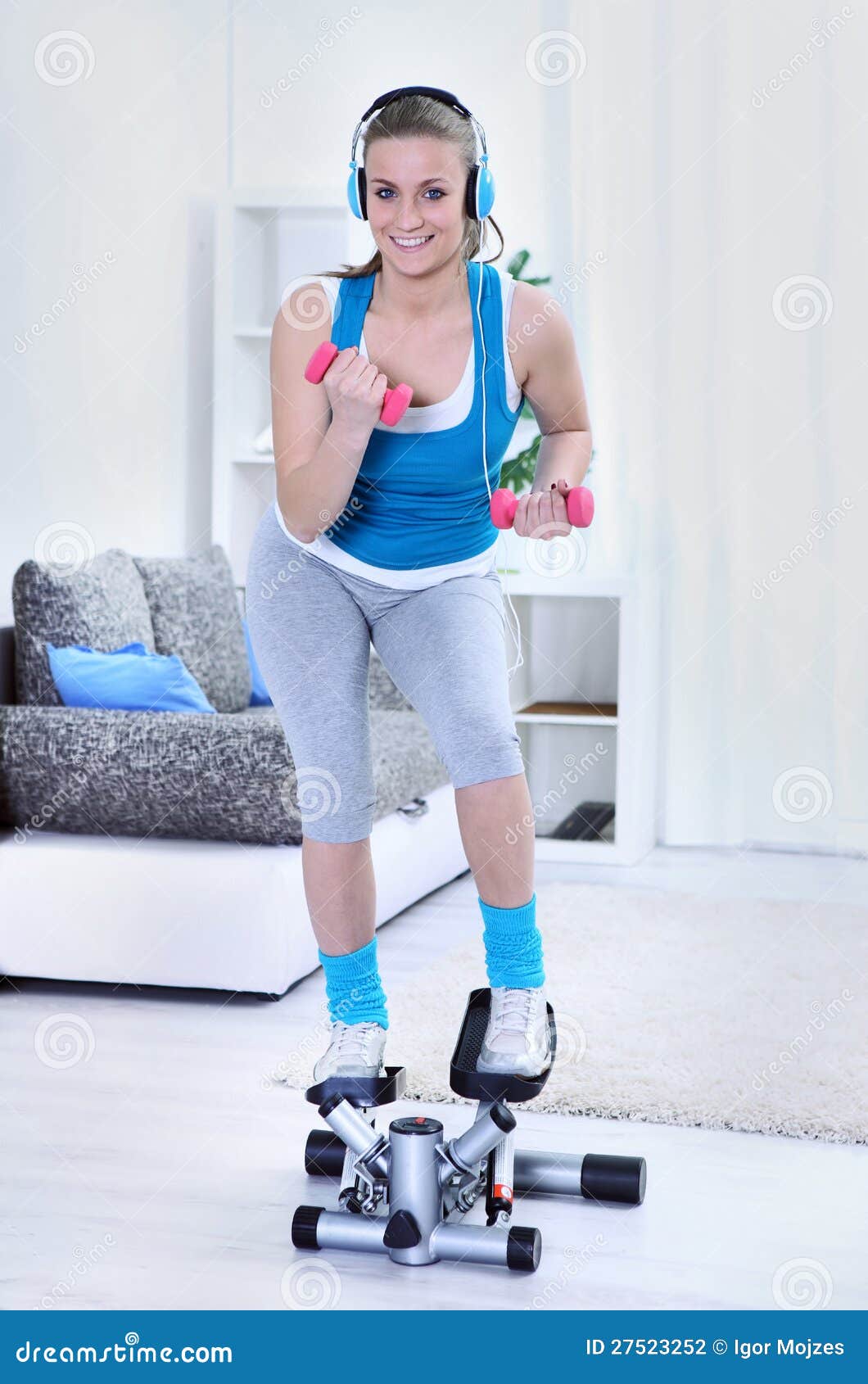 Healthy Smiling Woman Exercising Stock Photo - Image of body, action ...