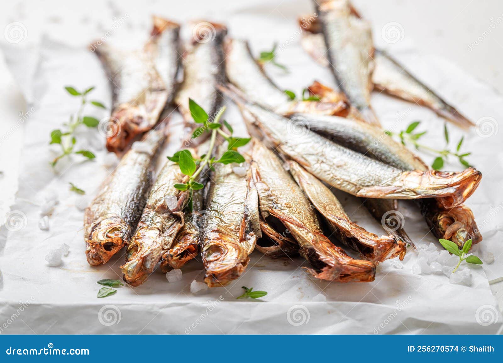 Healthy Smoked Sprats with Herbs and Salt Stock Photo - Image of dish ...