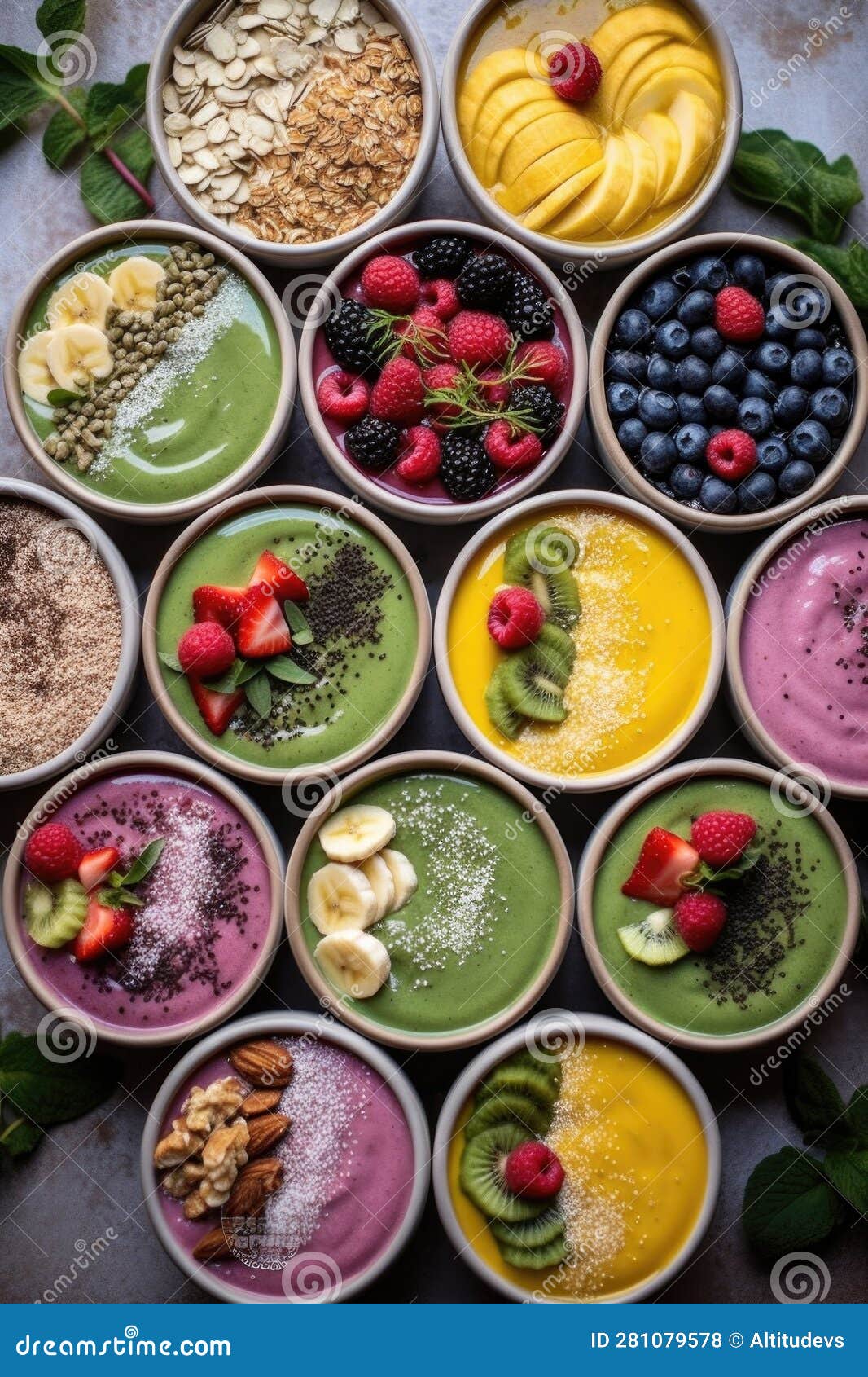 Healthy Smoothie Bowls with Assorted Toppings Stock Illustration ...