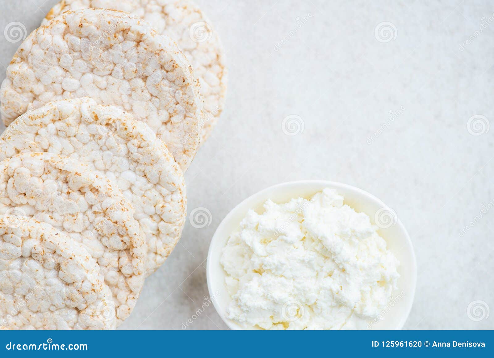 Healthy Snack from Rice Cakes with Ricotta Cheese Stock Photo - Image ...