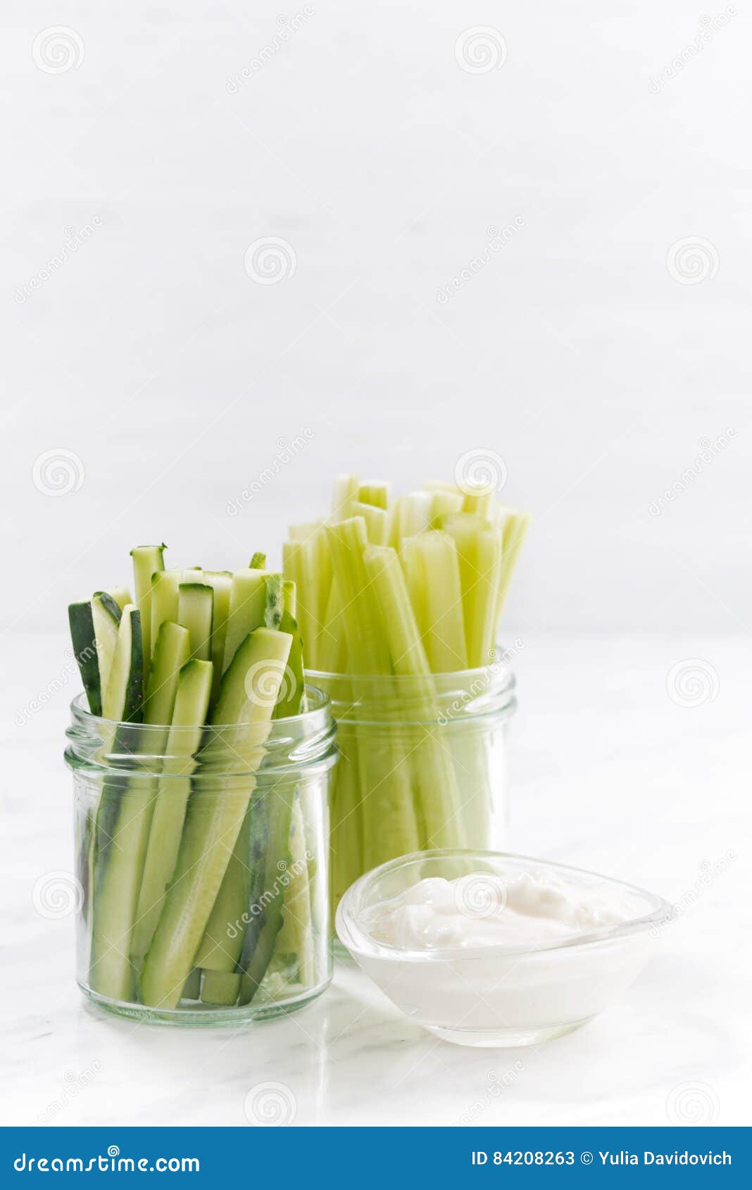 Healthy Snacks, Green Vegetables and Yogurt, Vertical Stock Image ...