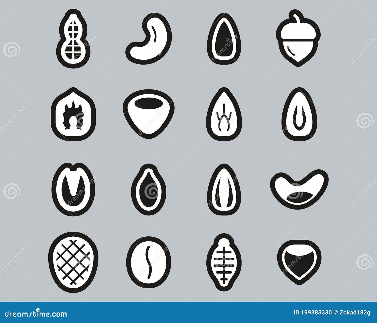 Healthy Snacks or Nuts Icons White on Black Sticker Set Big Stock ...