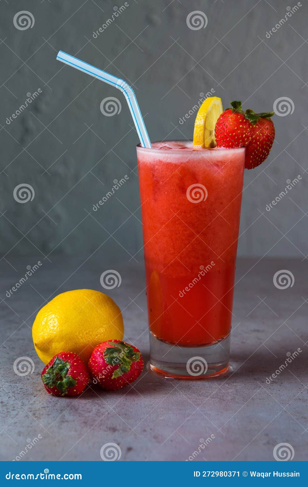 Healthy Strawberry Lemonade Fresh Juice Served In Glass With Strawberry And Lemon Slice Straw