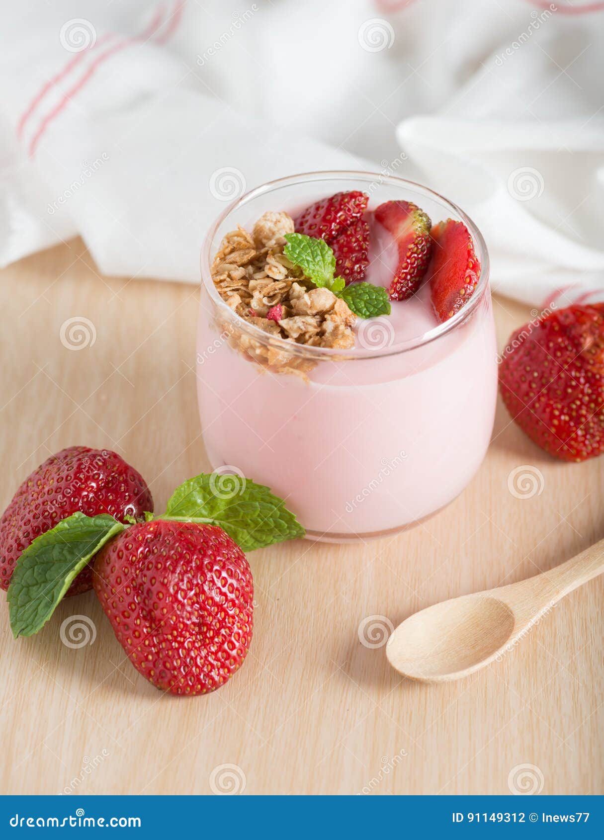 Healthy Strawberry Yogurt with Fresh Strawberries. Stock Photo - Image ...