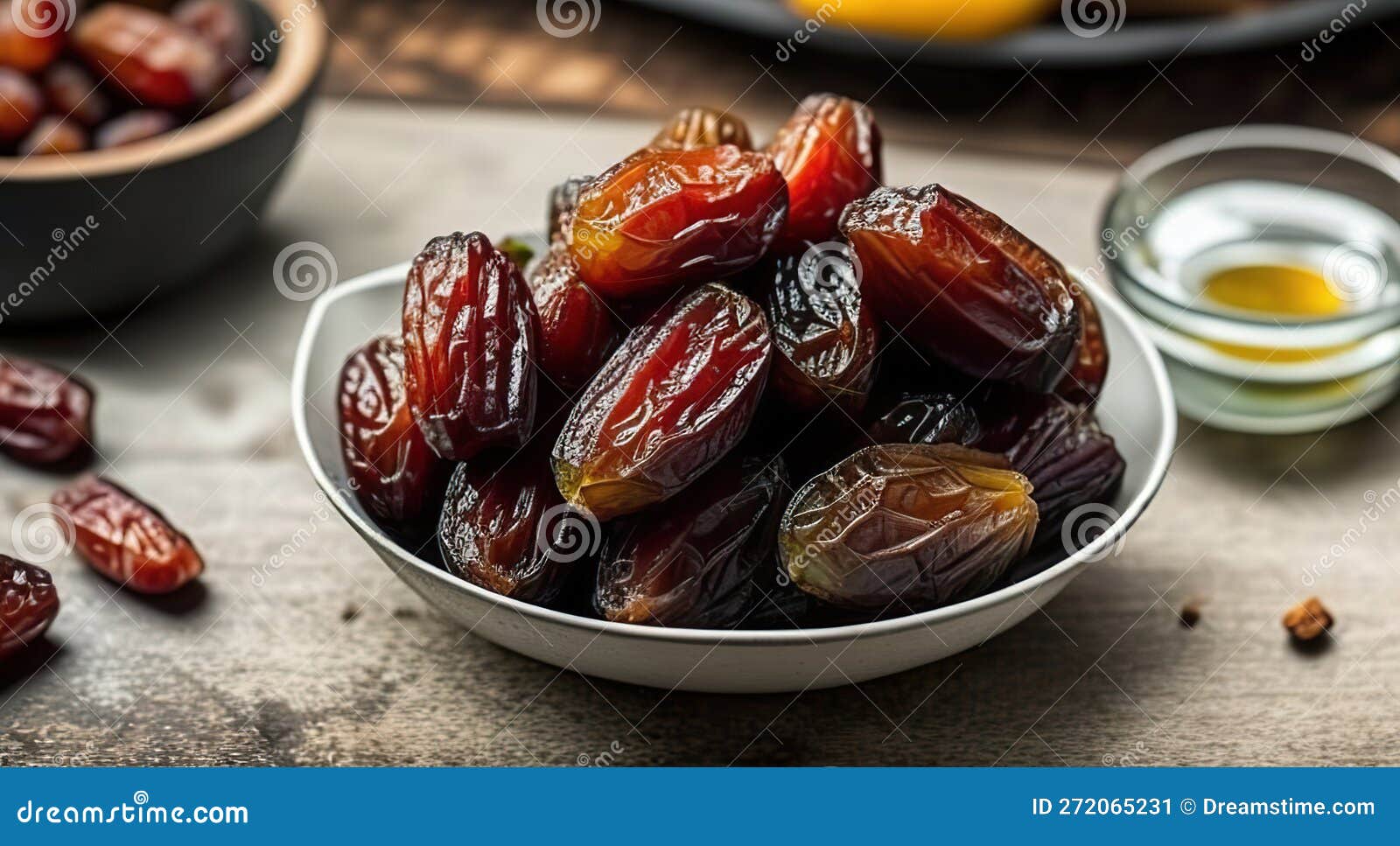 Healthy Dates in a Bowl with a Rustic Table Stock Illustration ...